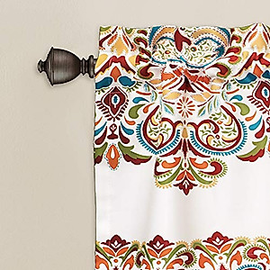 Lush Decor Clara Valance Paisley Damask Print Bohemian Style Single Curtain, 52"W x 18"L, Turquiose & Tangerine