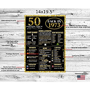 Back In 1973 Party Poster- Large 14x19.5 in Laminated.- Black and Gold - 50th Birthday Gifts, Wedding Anniversary, 1973 Class Reunion, Party Supplies, Party Decorations (1973 50th Gold)