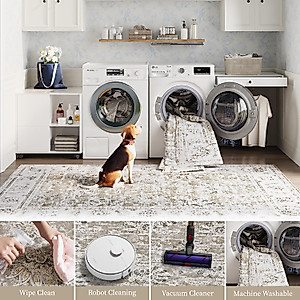 jinchan Hallway Runner Rug 2x10 Machine Washable Runner Rug Taupe Vintage Floral Design Non-Slip Ultra-Thin for Kitchen Laundry Room Bedroom Farmhouse (2‘x10',Taupe)