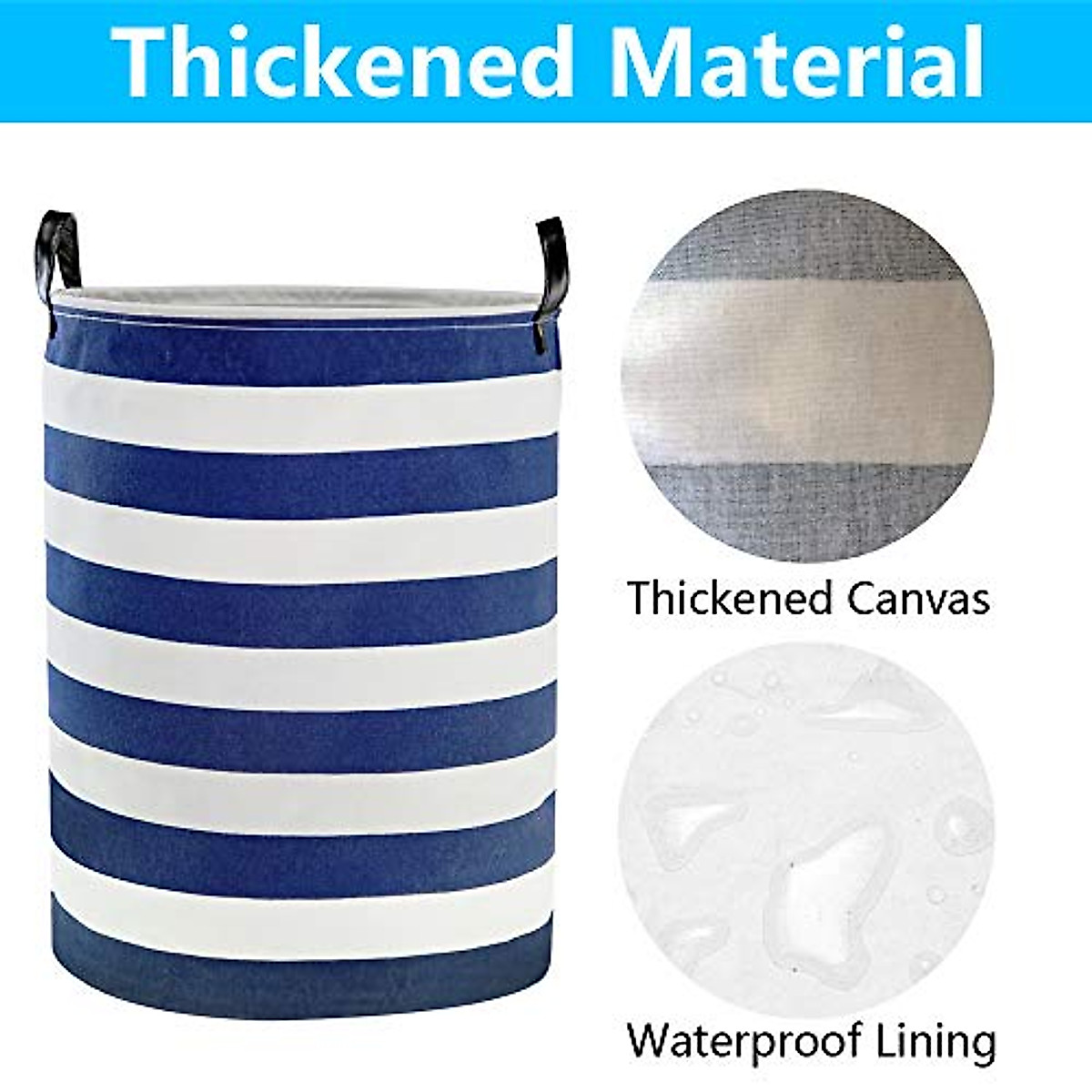 Large Nursery Laundry Basket, BigXwell 22 inch Tall Baby Laundry Basket Collapsible Hamper with Easy Carry Extended Sturdy Handles, Blue and White Thickened Canvas Kids Laundry Hamper for Storage