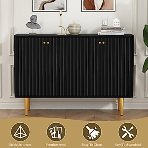 HLR Sideboard Buffet Cabinet, 48" Modern Accent Cabinet with 4 Door and Removable Shelves, Credenza Entryway Cabinet with Storage for Living Room, Dinning Room, Black