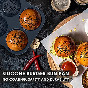 GDDGCUO Hamburger Bun Pan, 4 Inch Silicone Hamburger Bun Mold, 6 Cup Big Baking Pan for Homemade Hamburger Buns, Dishwasher Safe