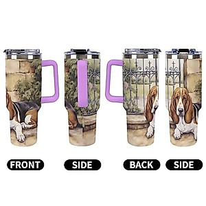 Basset Hound at The Gate 40 Oz Stainless Steel Cup Travel Tumbler with Handle and Straw Lightweight Coffee Mug for Home Office
