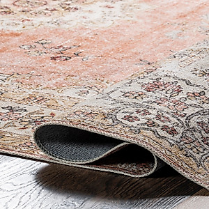 nuLOOM Ren Vintage Floral Machine Washable Area Rug, 3' x 5', Peach