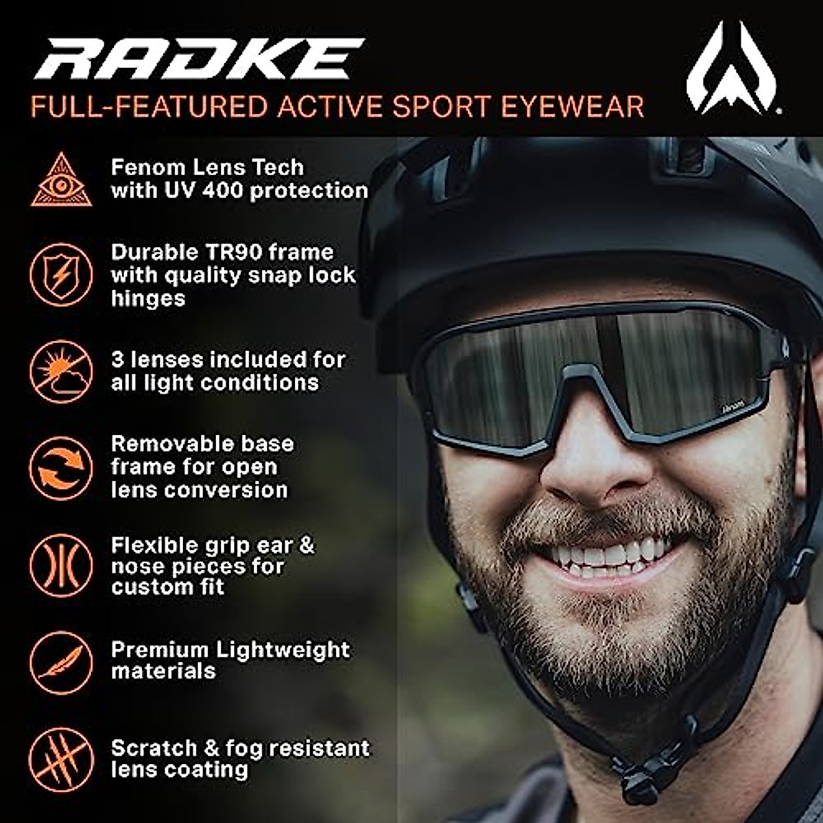 Wildhorn Radke MTB Cycling Glasses, UV400 Sports Sunglasses, Cycling Sunglasses for men & women w/ 3 Interchangeable Lenses