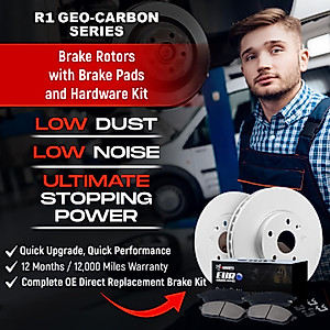 R1 Concepts Rear Brakes and Rotors Kit |Rear Brake Pads| Brake Rotors and Pads| Euro Ceramic Brake Pads and Rotors| Hardware Kit WDTH1-67011