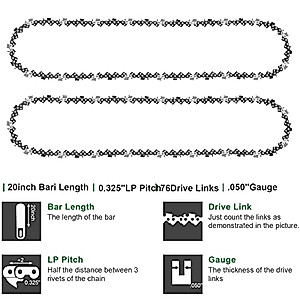 4 Pack 20 Inch Chainsaw Chain 0.325 Pitch .050 Inch Gauge 76 Drive Links with 2 Sharpening Files Heavy Duty Carbon Steel Chains Fit Most Major Chainsaw Brands