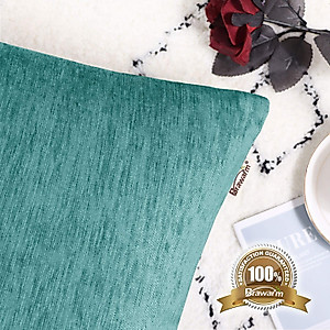 BRAWARM Chenille Throw Pillow Covers 20x20 Inches - Teal Chenille Pillow Covers Pack of 2, Solid Dyed Soft Chenille Pillow Cases for Couch Sofa Bed Home Decoration