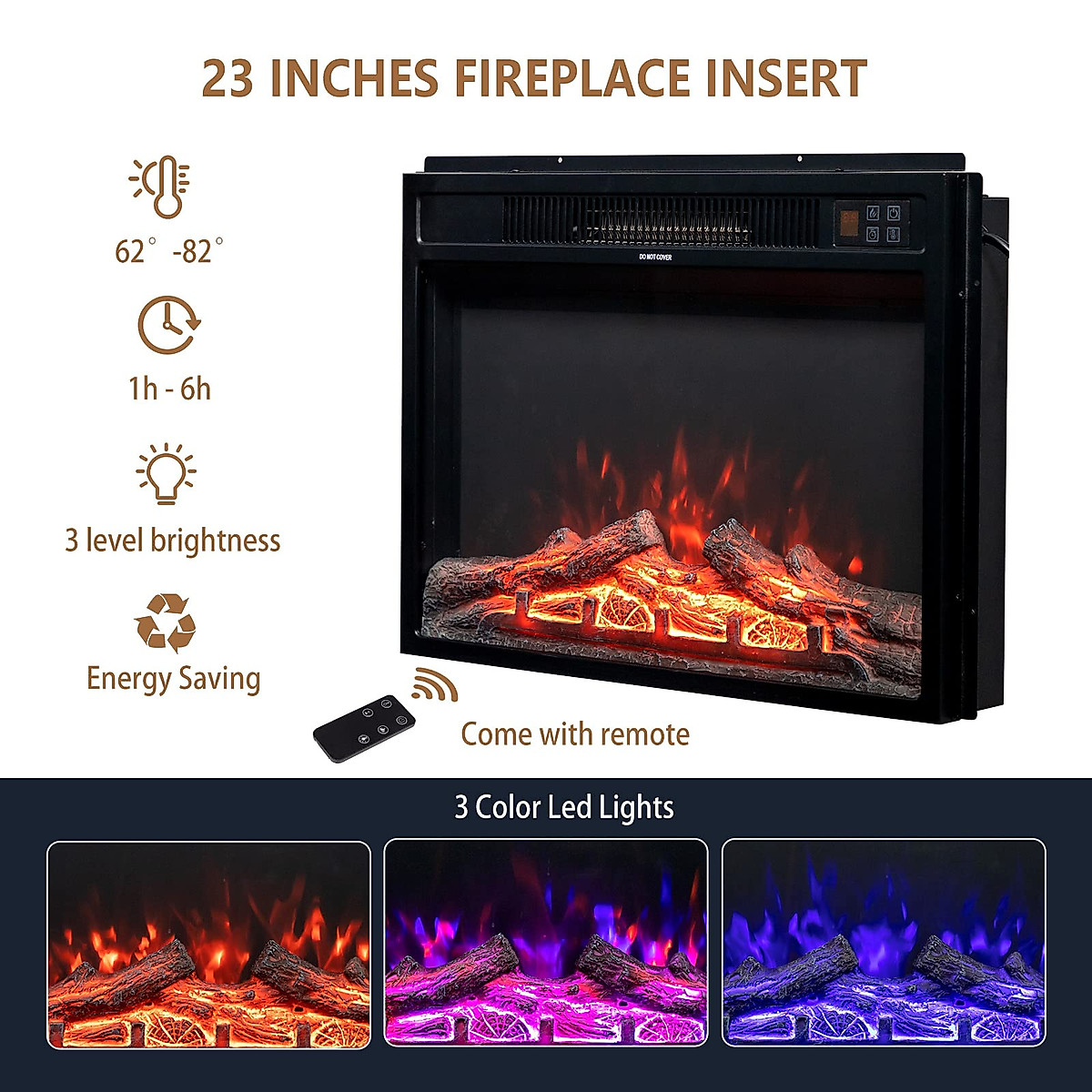 VINGLI Fireplace TV Stand for TVs Up to 65 Inch, Farmhouse Entertainment Center with 1500W/23'' Electric Fireplace Insert and Sliding Barn Doors (59'' x 16'' x 29'', Rustic Brown)