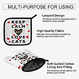 Keep Calm Love Cats Oven Mitts Pot Holder Set Kitchen Decor Cooking Stove Gloves Heat Resistant Hot Pads Recycled for BBQ Baking Grilling