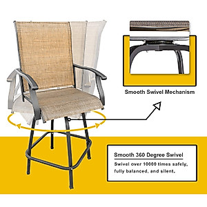 VICTONE Patio Bar Stools Set of 2 All-Weather Outdoor Patio Furniture Set Counter Height Tall Patio Swivel Chairs for Bistro, Lawn, Garden, Backyard