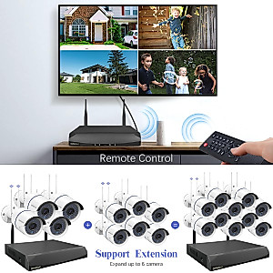 (2-Antenna Signal Enhance & 100 ft Super Night Vision) Outdoor Wireless Security 3.0MP IP Camera System, WiFi Surveillance Video 5MP 8-Channel NVR, 4pcs