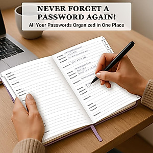 Password Book with Alphabetical Tabs – Hardcover Internet Address & Password Organizer – Password Keeper Notebook for Computer & Website – 5.2 x 7.6" Log-in Password Journal w/ Thick Paper (Lavender)