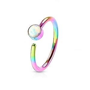 Pierced Owl 20GA 316L Surgical Steel White Synthetic Opal Set Cartilage Helix Nose Ring (Rainbow)