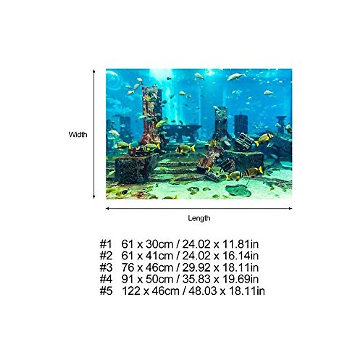 Undersea City Ruins Aquarium Poster, PVC Coral Aquarium Background Underwater Poster Fish Tank Wall Decorations Sticker(61 * 30cm)