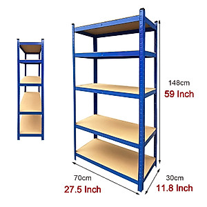Bowoshen Storage Shelves 5-Tier 59in Height Garage Shelving Unit Rack Metal Shelf Heavy Duty 386lb Load per Tier, Adjustable Utility Shelves for Garage, Warehouse, Living Room, Office (59" Blue)