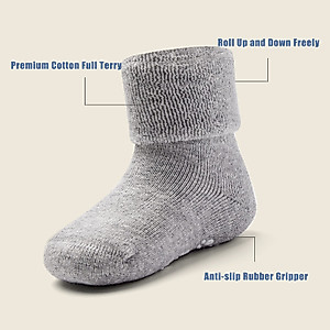 Toddler Non Slip Socks Baby Boys Winter Warm Socks with Grips for Baby Girls Thicken Terry Socks 6 Pack Age 2-4