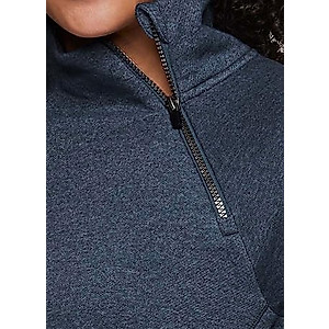 RBX Active Women's Quarter Zip Mock Neck Long Sleeve Fleece Pullover Sweatshirt With Pockets Blue F21 M