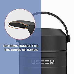 Lingtoolator unce Vacuum Insulated Food Jar, 316L Stainless Steel Leak Proof Soup Thermal, Cold Hot Food Container with Folding Spoon, Bowl Lid and Silicone Handle for Kids, Adu