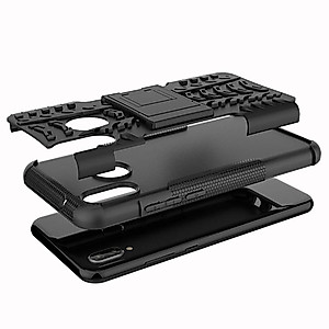 Phone Case for Huawei P20 Lite with Tempered Glass Screen Protector Cover and Stand Kickstand Hard Rugged Hybrid Protective Cell Accessories TPU Huwai P20lite P 20 Haweii Nova 3E Cases Men Women Black