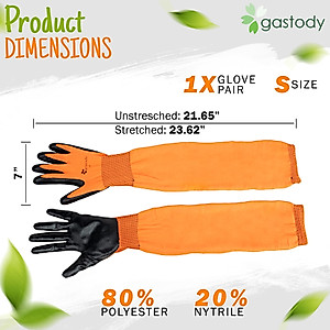 Gastody™ Long Sleeve Gardening Gloves Women and Men - Long Cuff Garden Gloves, Multipurpose Heavy Duty Outdoor and Indoor (Black and Orange, Large)