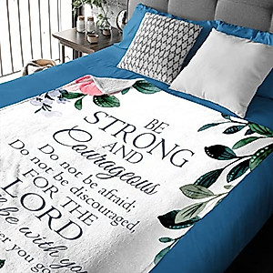 Prayer Blanket Throw with Scripture Bible Verse- Be Strong and Courageous Joshua 1:9, Religious Gift for Women Men Christian Spiritual Healing Blanket Home Bed Couch Teen Size 50"x60" Flower