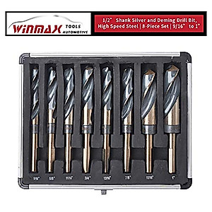 8pc 1/2” Shank Silver and Deming Drill Bit Set in Aluminum Carry Case, High Speed Steel (HSS) | SAE Size 9/16” - 1” by 1/16th Increment