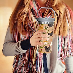 Hachishun Chicken Tumbler with Handle, Stainless Steel Vacuum Insulated Flip Straw 20 oz Chicken Tumbler Spill Proof Coffee Travel Mug Chicken Gifts for Women