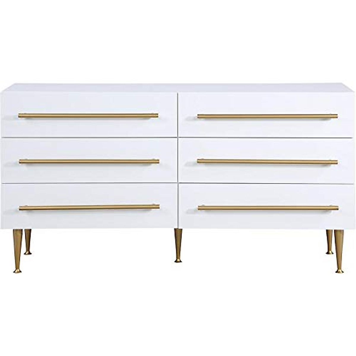 Meridian Furniture 844White-D Marisol Collection Modern | Contemporary Dresser with Brushed Gold Metal Legs and Handle, 60" W x 18" D x 32" H, White