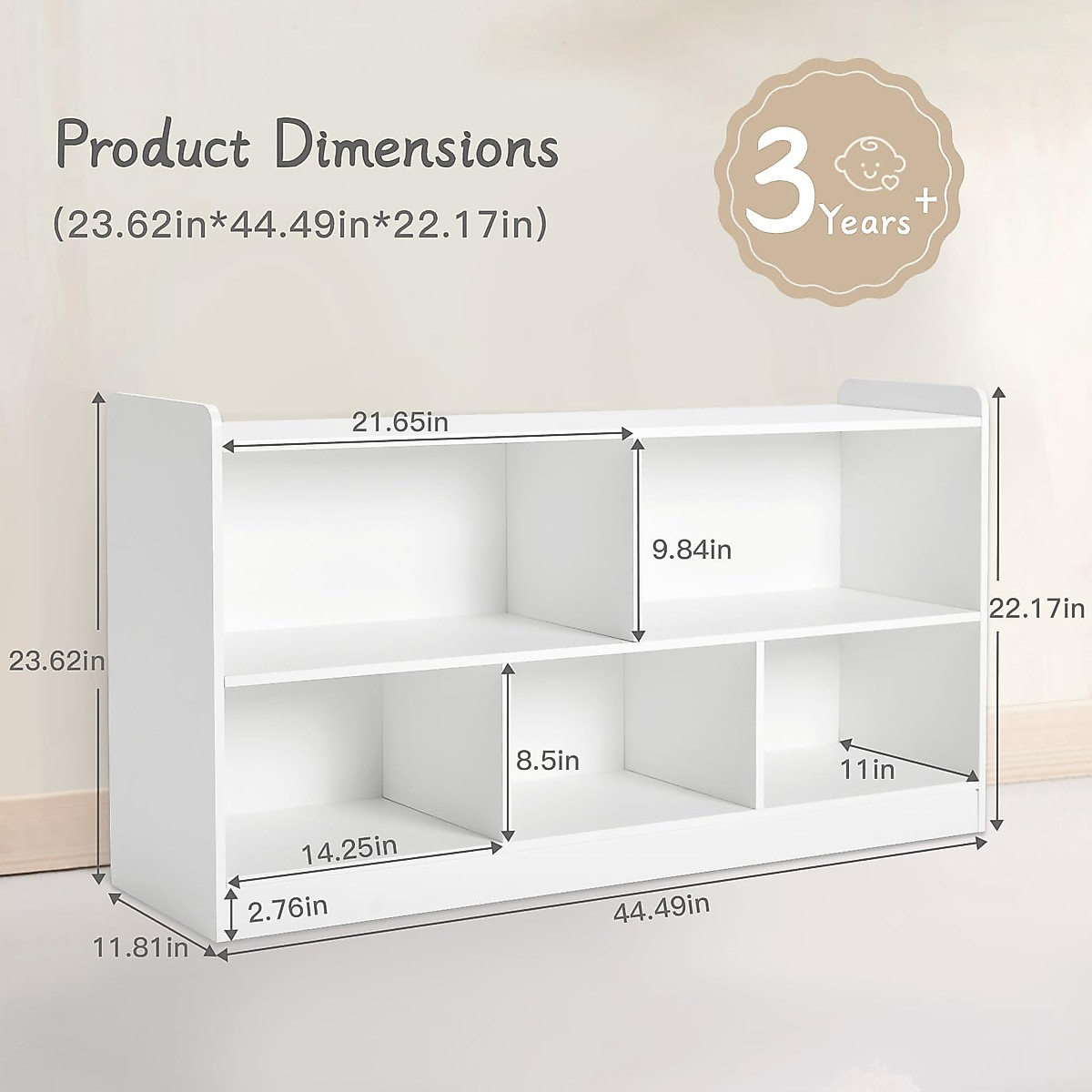 PTINFLUCE Montessori Shelf, Wooden Toy Storage Organizer for Books Toys, 2 Shelf Bookcase, 5-Section Storage Cabinet, Toddler Book Shelf for Kids Rooms, Playroom, Nursery, Kindergarten