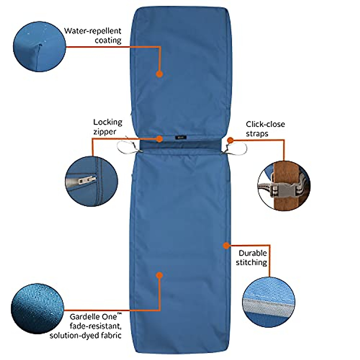 Classic Accessories Ravenna Water-Resistant Patio Chaise Cushion Cover, 80 x 26 x 3 Inch, Empire Blue, Patio Furniture Cushion Covers