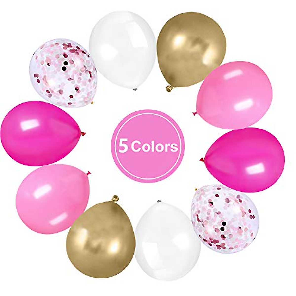 Pink Gold Confetti Latex Balloons, 50pcs 12 inch Pink and Gold Metallic White Balloons for Birthday Wedding Baby Shower Party Decorations
