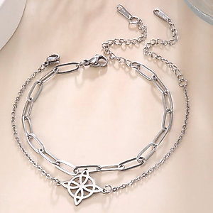 Witches Knot Bracelet For Women Celtic Knot Wiccan Symbol Layered Bracelet Stainless Steel Unique Charm Adjustable Double Layer Bracelet (silver, Stainless Steel)