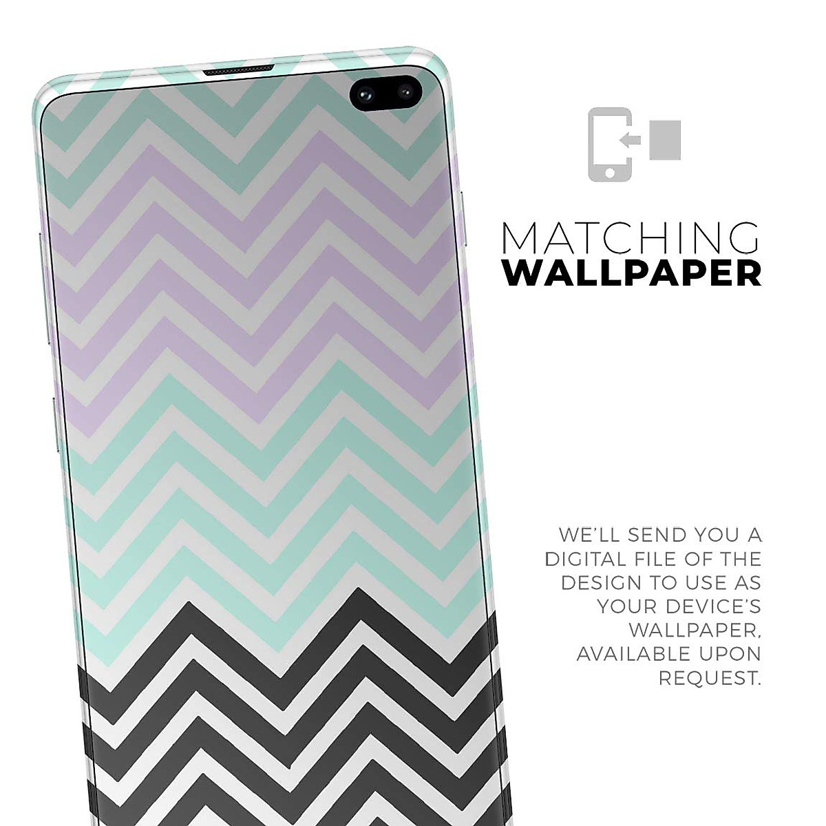 DesignSkinz Light Teal & Purple Sharp Black Chevron Protective Vinyl Decal Wrap Skin Cover Compatible with The Samsung Galaxy S20 (Screen Trim & Back Glass Skin)