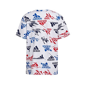 adidas Boys’ Glitchy Allover Print T-Shirt (Large, White/Multi)