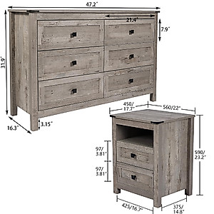 CATMIX Farmhouse Drawers Dresser, Wood Double Dresser Chest of Drawers Wide Storage Organizer Cabinet for Bedroom, Living Room (Rustic Grey, Combo Pack 6+2)