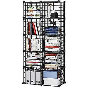 Dttwacoyh Bookcase Cube Modular Storage Shelves, Modern Simple Combination Bookshelf,Multi-Use DIY Wire Grids Folding Storage Organizer for Books, Toys, Clothes, Tools,Black,Double Row 5 Floors