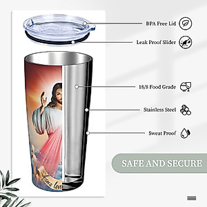 Worltoldb Jesus Christian 20oz Insulated Stainless Steel Tumbler With Lids And Straws Stainless Steel Double Wall Vacuum Insulated Travel Coffee Mug Leak-Proof Lid & Flip Lid For Hot And Cold Drinks