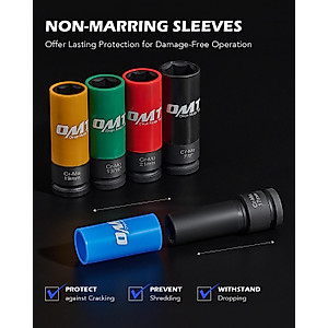 Orion Motor Tech 1/2" Drive Lug Nut Socket Set, Metric 17 19 21 mm & SAE 13/16 7/8 in. Wheel Socket Set, 5pc Impact Lug Nut Socket Set, Thin Wall Lug Nut Socket Set with Colored Protective Covers