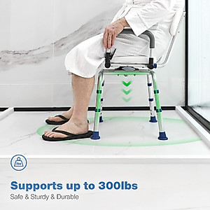 GreenChief Swivel Shower Chair for Inside Shower - Handicap Bath Chair with Drop Arms and Back, 360 Degree Rotating Shower Seat for for Elderly and Disabled (300 LB)