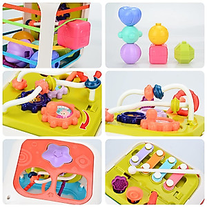 KISPATTI Baby Toys Montessori Toys 6-12 Months, 7 in 1 Montessori Toys Set with Pull String, Shape Sorter, Stacking Building Blocks Toys for Toddlers 1-3, Fat Brain Toys for 6+ Month Old