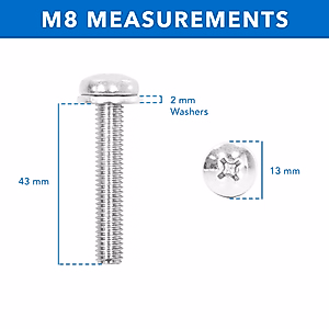 MOUNT-IT! M8 Screws for Samsung TV [M8 x 45mm, Pitch 1.25mm] Stainless Solid Steel Screw Bolts for Wall Mounting | Samsung 7, 8 9 Series Compatible (Silver)