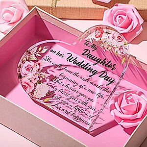 Daughter Wedding Gift from Mom Dad Bride Gifts for Wedding Day Wedding Gift for Daughter Mother of the Bride Gifts Wedding Keepsake Gifts to My Daughter on Her Wedding Day Acrylic Heart Wedding Gifts