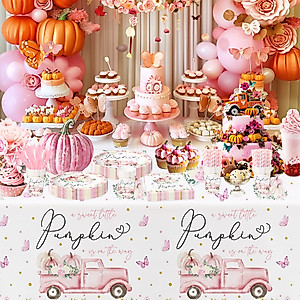 Srua Don Pumpkin Baby Shower Decorations Tablecloth Girl, Pink Little Pumpkin Baby Shower Party Supplies Table Cover, Thanksgiving Fall Pumpkin Baby Girl Decorations Table Cloth, 3 Pack (54in x 108in)