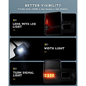OCPTY A Pair of Towing Mirrors Replacement Fit For 2007-13 for Chevy Avalanche 1500 Suburban 1500 2500 Tahoe for GMC Yukon Pickup Tow Mirrors Power Adjusted Heated LED Turn Signal Black
