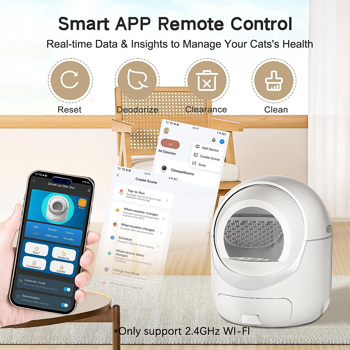 BCHARYA Self Cleaning Litter Box, Automatic Litter Box with APP Control Odor Removal Safety Protection for Multiple Cats, Scoop Free Smart Litter Box with Garbage Bags