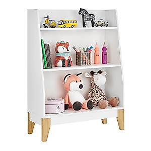 Danya B. Steiner White 3-Tier Kids Book or Toy Figure Display Unit Freestanding Bookshelf with Contrasting Wood-Toned Legs