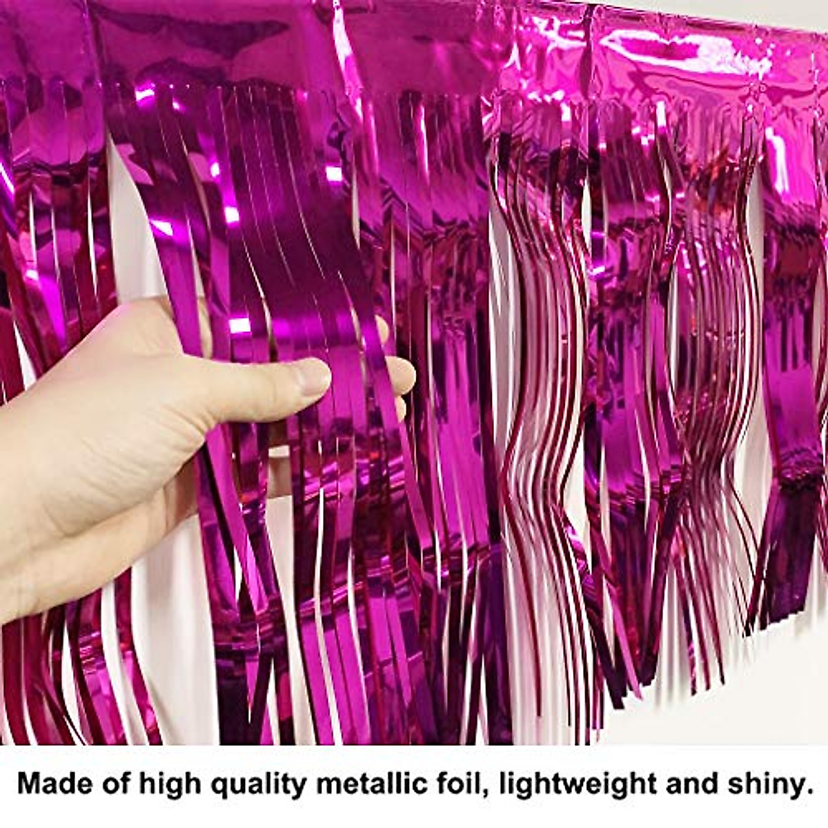 Blukey 10 Feet by 15 Inch Fuchsia Foil Fringe Garland, Shiny Metallic Tinsel Banner Ideal for Parade Floats, Bridal Shower, Wedding, Birthday, Christmas - Wall Ceiling Hanging Fringe Drapes