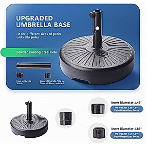 FRUITEAM Water Filled 50LB Patio Umbrella Base, Heavy Duty Plastic Outside Patio Umbrella Stand Pole Holder, 1.49-inch Steel Pole Weighted Market Umbrella Base for 6-9Ft Straight-Pole Garden Umbrella