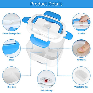 VECH Electric Heating Lunch Box Food Heater Portable Lunch Containers Warming Bento Box for Home & Office Use 110V Heat up Lunch Box (Blue)